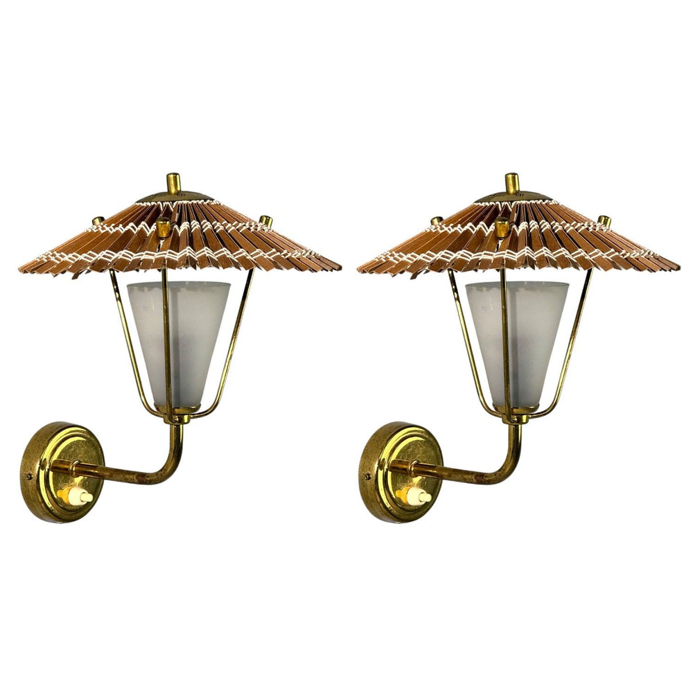 Valinte Oy, Wall Lights, Polished Brass, Frosted Glass, Rattan, Finlan