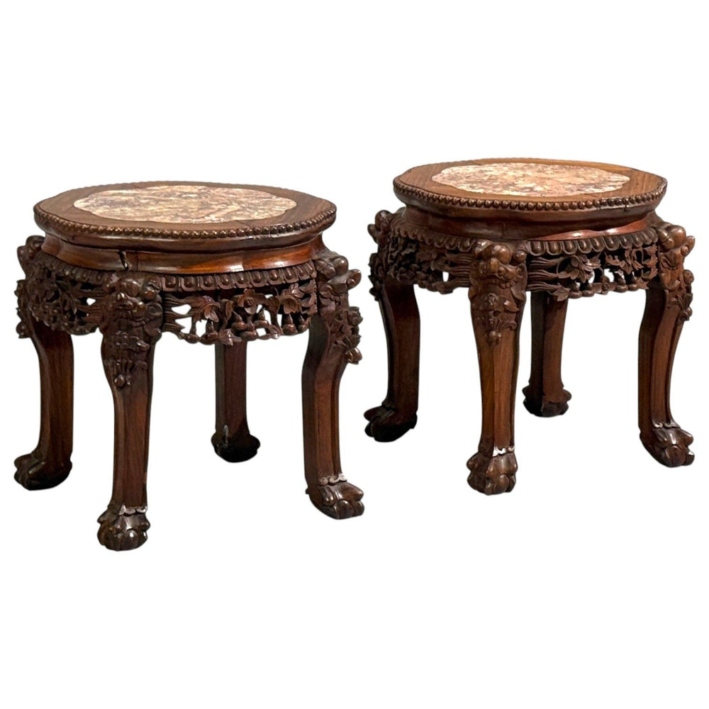 Chinese Export, Low Occasional Tables, Hardwood, Marble, China, 19th c