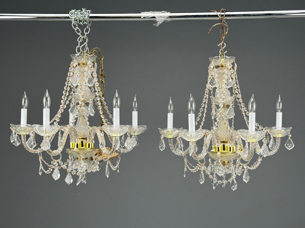 Venetian Style, Large Chandeliers, Brass, Crystal, Italy, 1960s