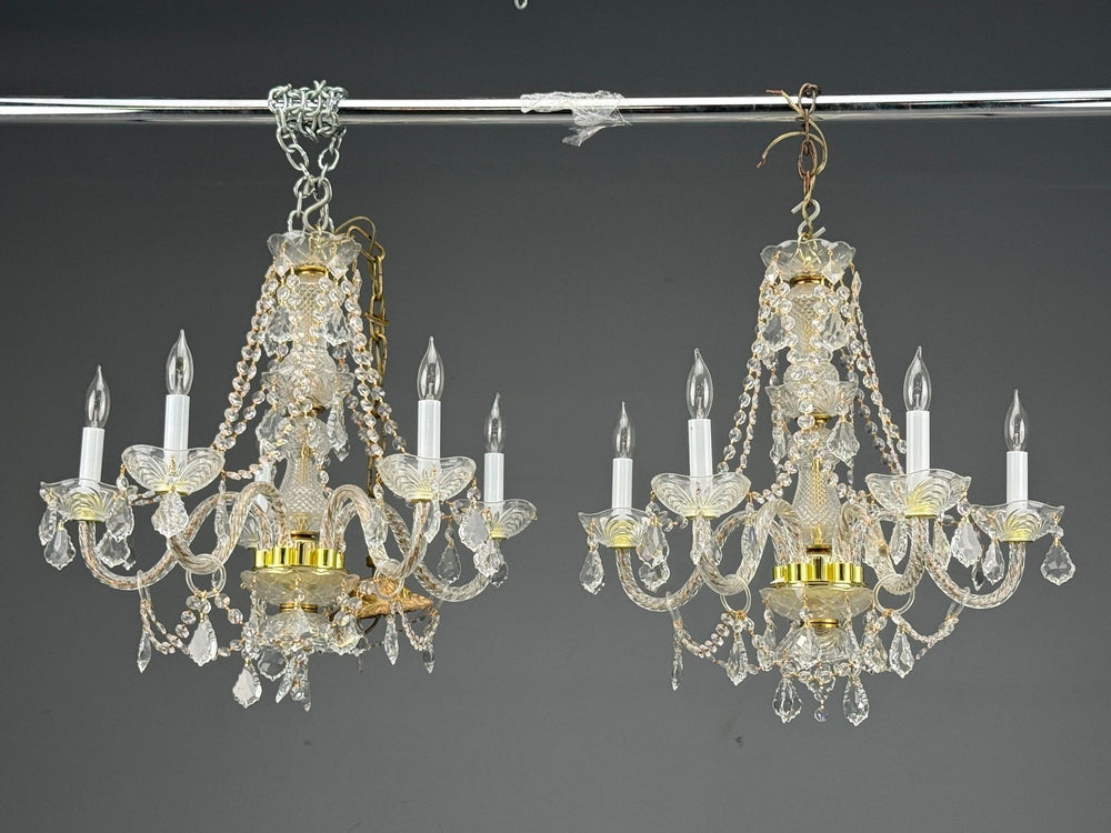 Venetian Style, Large Chandeliers, Brass, Crystal, Italy, 1960s