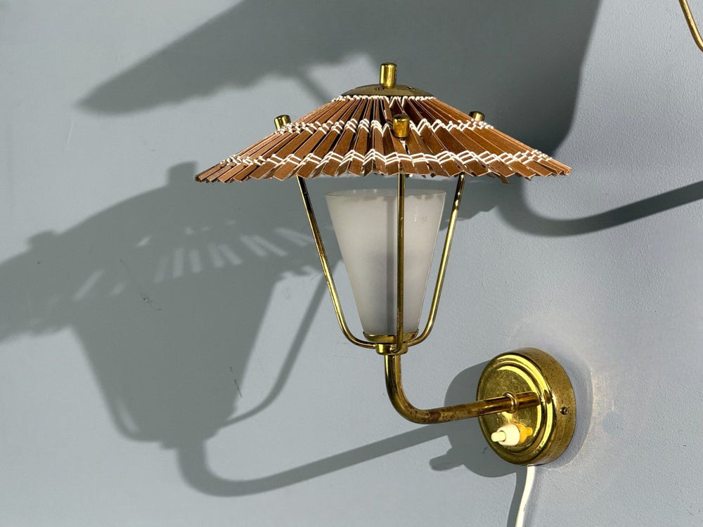 Valinte Oy, Wall Lights, Polished Brass, Frosted Glass, Rattan, Finlan