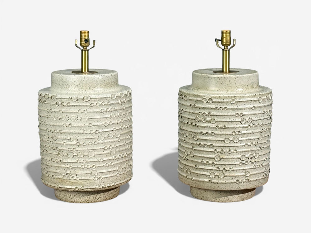David Cressey, Earthtone Glaze Ceramic, Large Table Lamps, USA, 1970s