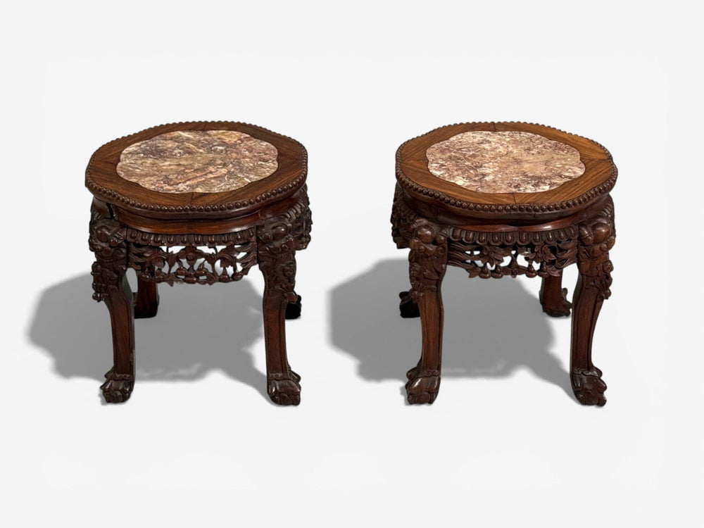 Chinese Export, Low Occasional Tables, Hardwood, Marble, China, 19th c